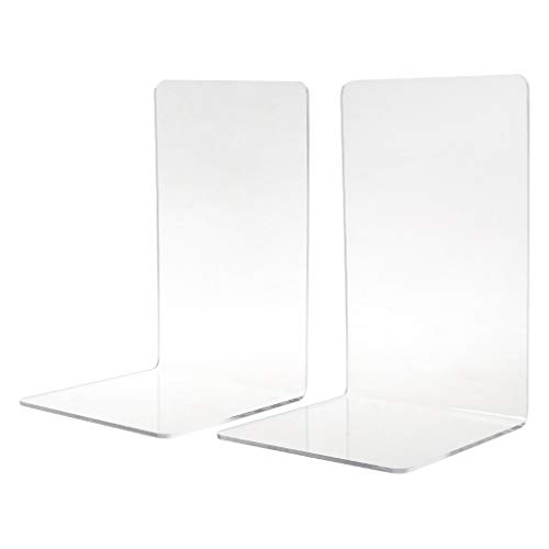 tegongse 2Pcs Book Ends, Clear Acrylic Bookends, Non-Skid Bookend Supports, Book Stopper for Books/Movies/CDs/Video Games