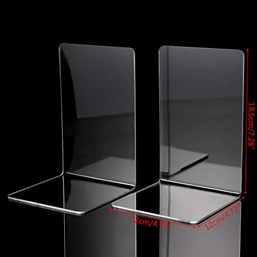 tegongse 2Pcs Book Ends, Clear Acrylic Bookends, Non-Skid Bookend Supports, Book Stopper for Books/Movies/CDs/Video Games