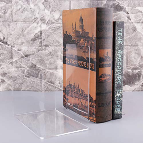 tegongse 2Pcs Book Ends, Clear Acrylic Bookends, Non-Skid Bookend Supports, Book Stopper for Books/Movies/CDs/Video Games