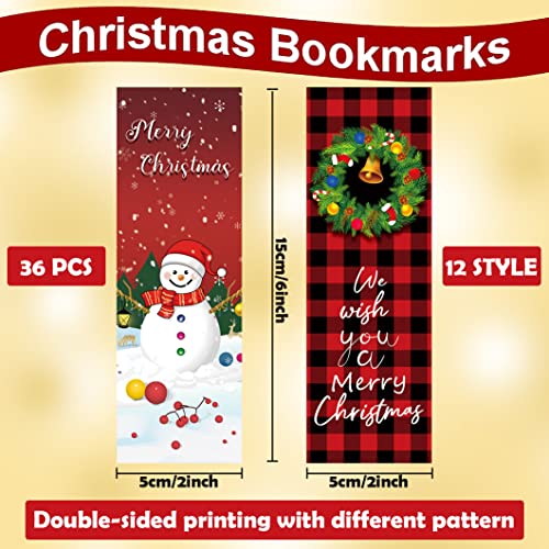 PRIMATCH 36 Pieces Cute Christmas Bookmarks for Women Men Kids Book Lovers, Double-Sided Holiday Bookmark Book Marker with Santa Snowman Design for Girs Boys Students Adult Xmas Gifts