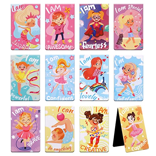 Mwoot 24 Pieces Inspirational Girls Magnetic Bookmarks for Kids, Assorted Cute Magnet Book Markers Kit, Magnetic Page Marker for Girls Book Lovers Students Gifts Reading Supplies(12 Styles,3.5x5.5cm)