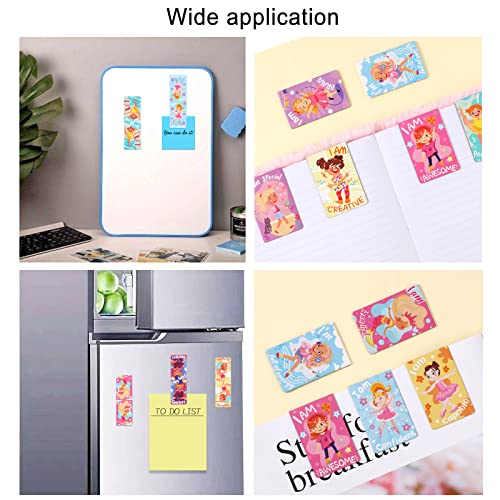 Mwoot 24 Pieces Inspirational Girls Magnetic Bookmarks for Kids, Assorted Cute Magnet Book Markers Kit, Magnetic Page Marker for Girls Book Lovers Students Gifts Reading Supplies(12 Styles,3.5x5.5cm)