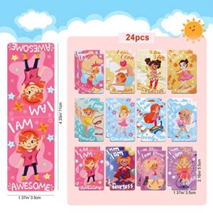 Mwoot 24 Pieces Inspirational Girls Magnetic Bookmarks for Kids, Assorted Cute Magnet Book Markers Kit, Magnetic Page Marker for Girls Book Lovers Students Gifts Reading Supplies(12 Styles,3.5x5.5cm)