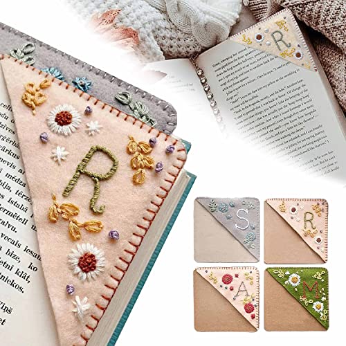 Personalized Hand Embroidered Corner Bookmark, 26 Letters Felt Triangle Corner Page Bookmark,Handmade Stitched Book Marker Bookmarks for Book Lovers Meaningful Gifts