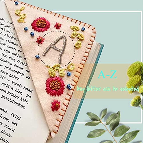 Personalized Hand Embroidered Corner Bookmark, 26 Letters Felt Triangle Corner Page Bookmark,Handmade Stitched Book Marker Bookmarks for Book Lovers Meaningful Gifts