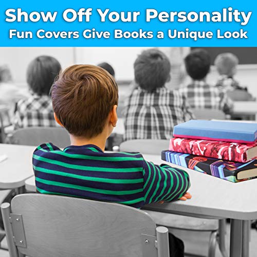 Easy Apply, Reusable Book Covers 5 Pk. Best Jumbo 9x11 Textbook Jackets for Back to School. Stretchable to Fit Most Big Hardcover Books. Perfect Fun, Washable Designs for Girls, Boys, Kids and Teens