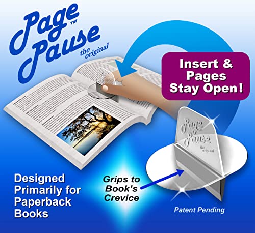 Page Pause - New Product ! - Book Page Holder - for Paperback Books Only (Not Hardbacks) - Hands Free Reading, Taking Notes, Treadmill, Computer - Insert in Books Crevice & Pages Stay Open - Bookmark