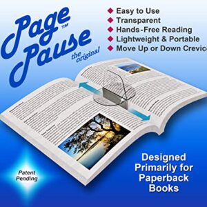 Page Pause - New Product ! - Book Page Holder - for Paperback Books Only (Not Hardbacks) - Hands Free Reading, Taking Notes, Treadmill, Computer - Insert in Books Crevice & Pages Stay Open - Bookmark