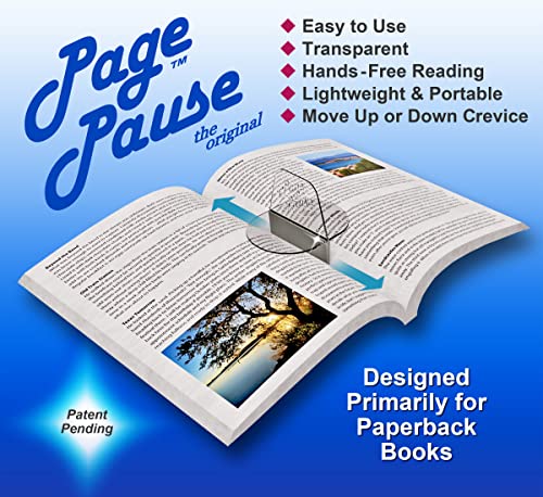 Page Pause - New Product ! - Book Page Holder - for Paperback Books Only (Not Hardbacks) - Hands Free Reading, Taking Notes, Treadmill, Computer - Insert in Books Crevice & Pages Stay Open - Bookmark