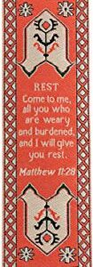 I Will Give You Rest, Woven Fabric Christian Bookmark, Silky Soft Matthew 11:28 Flexible Bookmarker for Novels Books and Bibles, Traditional Turkish Woven Design, Memory Verse Gift