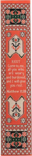 I Will Give You Rest, Woven Fabric Christian Bookmark, Silky Soft Matthew 11:28 Flexible Bookmarker for Novels Books and Bibles, Traditional Turkish Woven Design, Memory Verse Gift