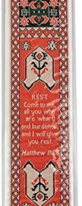 I Will Give You Rest, Woven Fabric Christian Bookmark, Silky Soft Matthew 11:28 Flexible Bookmarker for Novels Books and Bibles, Traditional Turkish Woven Design, Memory Verse Gift