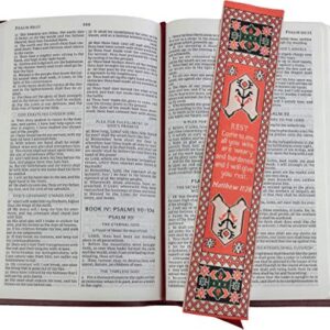 I Will Give You Rest, Woven Fabric Christian Bookmark, Silky Soft Matthew 11:28 Flexible Bookmarker for Novels Books and Bibles, Traditional Turkish Woven Design, Memory Verse Gift