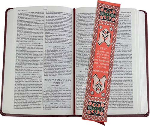 I Will Give You Rest, Woven Fabric Christian Bookmark, Silky Soft Matthew 11:28 Flexible Bookmarker for Novels Books and Bibles, Traditional Turkish Woven Design, Memory Verse Gift