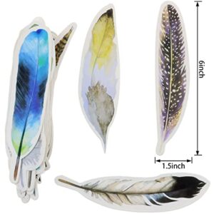 Haidong 2 Boxes/60PCS Color Feather Paper Reading Bookmark, Feather Shape Bookmark Stationery Supplies, Feather Bookmark