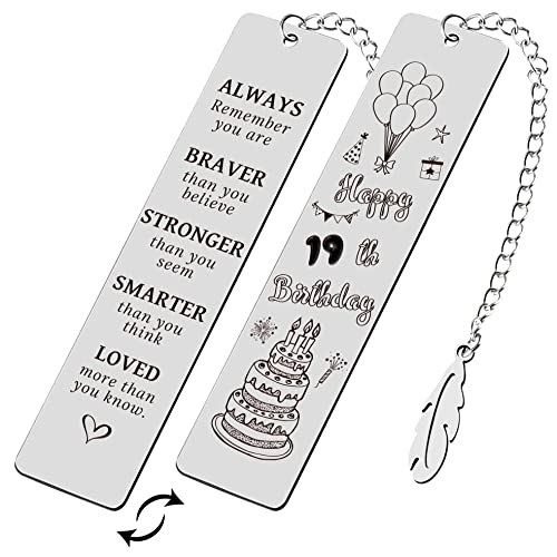 Happy 19th Birthday Stainless Steel Reading Bookmarks, Double Sided Engrave Inspirational Bookmarks for Book Lovers, Girls, Boys, Students, Teens 19 Years Old Birthday Graduation Christmas Gifts