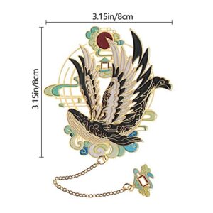 WEISHA Bookmarks Chinese Retro Carving Metal Bookmarks Hollow Out Book Clip with Pendant Pagination Mark School Supplies(Dragon)