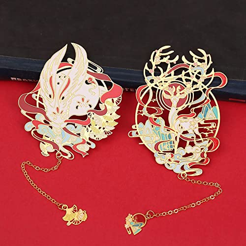 WEISHA Bookmarks Chinese Retro Carving Metal Bookmarks Hollow Out Book Clip with Pendant Pagination Mark School Supplies(Dragon)