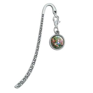 alice in wonderland garden party metal bookmark page marker with charm