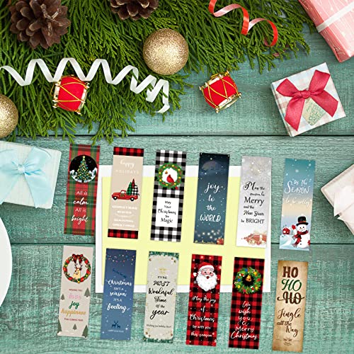 12 PCS Christmas Bookmarks for Book Lovers, Cute Book Markers for Kids Reading, Paper Book Mark, Printing on 2 Sides About Xmas Holiday Present