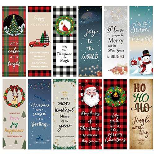 12 PCS Christmas Bookmarks for Book Lovers, Cute Book Markers for Kids Reading, Paper Book Mark, Printing on 2 Sides About Xmas Holiday Present