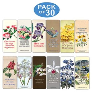 Creanoso Floral Inspirational Sayings Bookmarks (30-Pack) – Stocking Stuffers Gift for Men & Women, Teens – Awesome Bookmark Collection – Book Reading Rewards Incentives – Page Binder