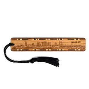 personalized nashville, tennessee skyline – engraved wooden bookmark with tassel – made in usa