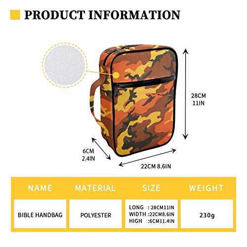 Rnyleeg Orange Camo Bible Bag for Kids, Bible Covers for Men Women, Unique Bible Bags and Totes for Women with Handles,Gifts for Men Women