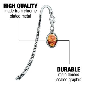 Phoenix Rising from the Flames Metal Bookmark Page Marker with Oval Charm