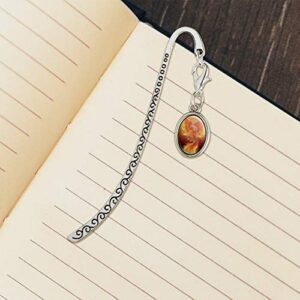 Phoenix Rising from the Flames Metal Bookmark Page Marker with Oval Charm