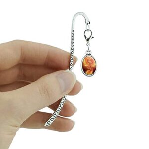 Phoenix Rising from the Flames Metal Bookmark Page Marker with Oval Charm