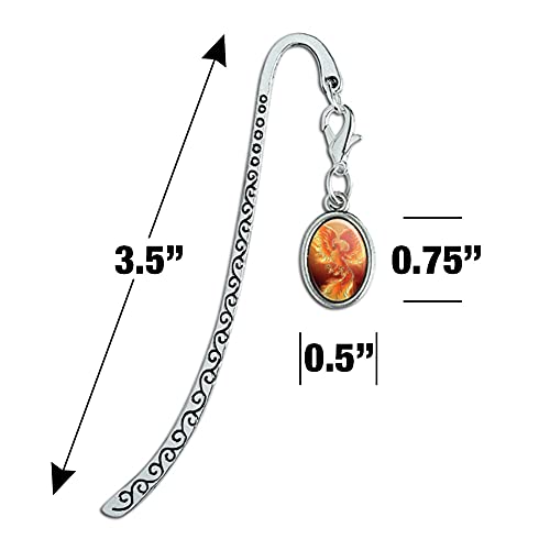 Phoenix Rising from the Flames Metal Bookmark Page Marker with Oval Charm