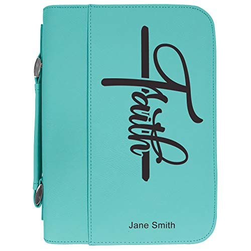 Custom Bible/Book Cover | Personalized Laser Engraved | Teal with Faith | 7 1/2" x 10 3/4"