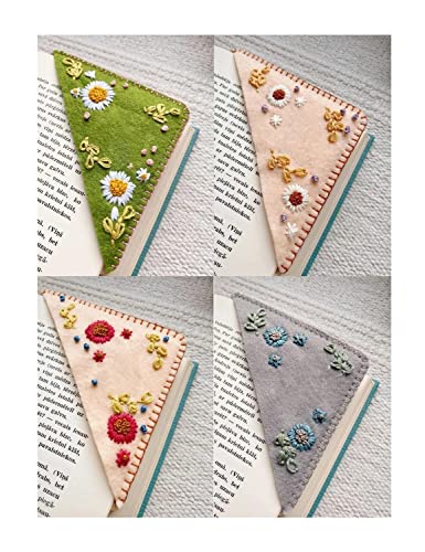 2023 New Personalized Hand Embroidered Corner Bookmark, Custom Seasonal Themes Felt Corner Page Book Marks for Women Cute, Cross Stitch Bookmark Accessories for Book Reading Lovers (Z - 4PC)