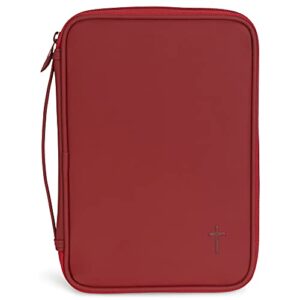 cross solid blank red thinline vinyl zippered bible cover case with handle