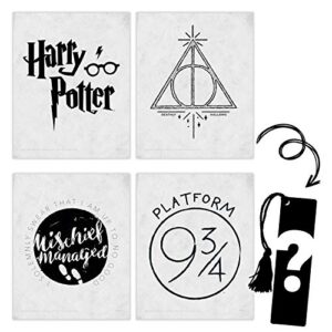 trendyprint – harry potter – symbols – deathly hallows – mischief managed – platform 9 ¾ – set of 4 8″ x 10″ prints – includes a collectible wizarding world bookmark!