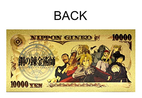 YJacuing Anime Fullmetal Alchemist Gold Coated Banknote, FA Limited Edition Collectible Bill Bookmark (6 PCS)