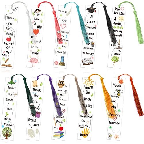 10 Pcs Teacher Bookmark Acrylic Bookmarks Teacher Appreciation Gifts Thank You Gifts Teacher Retirement Gifts for Women Teacher Appreciation Bookmark for Women Teacher Tutor Gifts