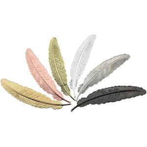 jianling 6pcs vintage feather metal bookmarks metal bookmarks feather bookmarks feather shaped bookmarks vintage feather, 6 colors