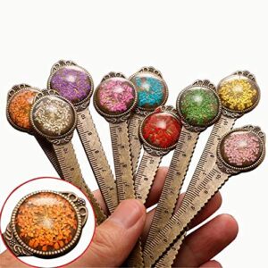 gandhanra 9pcs multifunction ruler bookmarks bulk,unique vintage bronze dried immortal flowers book mark for kids,students,teacher