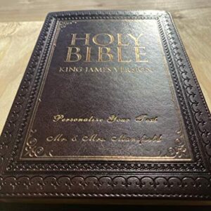 Personalized Bible with Custom Text KJV Thinline Large Print Bible Dark Brown LuxLeather Indexed King James Version Custom Made Gift for Baptism Christenings Birthdays Celebrations