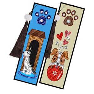 love heart dog bookmark diamond painting – pigpigboss 2 sets diamond painting bookmark with tassel cute house dog diamond painting bookmark for adult kid graduation gift (sq81)