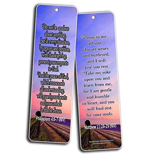 Bible Verses Bookmarks (12-Pack) - Bible Verses to Release Stress and Anxiety - Inspirational Religious Scriptures Prayer Cards - Best Encouragement Gifts for Men Women Teens Kids - Church Supplies