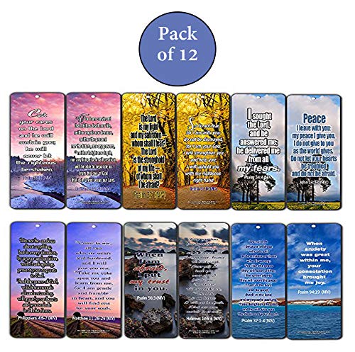 Bible Verses Bookmarks (12-Pack) - Bible Verses to Release Stress and Anxiety - Inspirational Religious Scriptures Prayer Cards - Best Encouragement Gifts for Men Women Teens Kids - Church Supplies