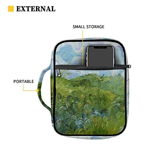 Poetesant Van Gogh Bible Cover for Women Green Wheat Fields Book Case Oil Painting Art Bible Handle Purses with Handle Scripture Book Carrying Case Church Bag