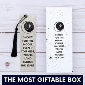 Shoot for The Moon. Even if You Miss You'll Land Among The Stars. Inspirational Metal Bookmark for Mothers Day, Fathers Day, Kids, Women, Friends, Men, Girls, Boys, and Graduation Teacher Gifts