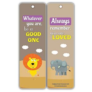 Creanoso Safari Animals Motivational Bookmark Cards (12-Pack) – Premium Quality Set – Inspiring Inspirational Words for Boys, Girls, Kids – Six Assorted Bookmarks Designs Pack