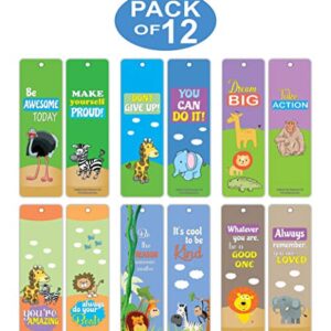 Creanoso Safari Animals Motivational Bookmark Cards (12-Pack) – Premium Quality Set – Inspiring Inspirational Words for Boys, Girls, Kids – Six Assorted Bookmarks Designs Pack