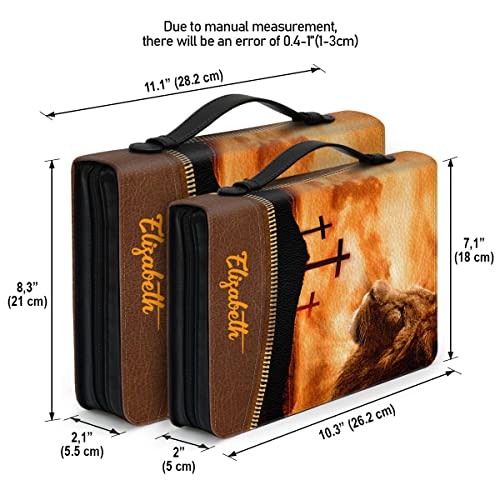 Jesuspirit - Lion & Cross - Zippered Bible Cover With Name - All These Things Will Be Added Unto You - Xlarge Size Leather Case With Handle - Matthew 6:33 - Worship Gift For Religious Leaders, Members