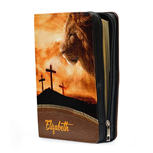 Jesuspirit - Lion & Cross - Zippered Bible Cover With Name - All These Things Will Be Added Unto You - Xlarge Size Leather Case With Handle - Matthew 6:33 - Worship Gift For Religious Leaders, Members